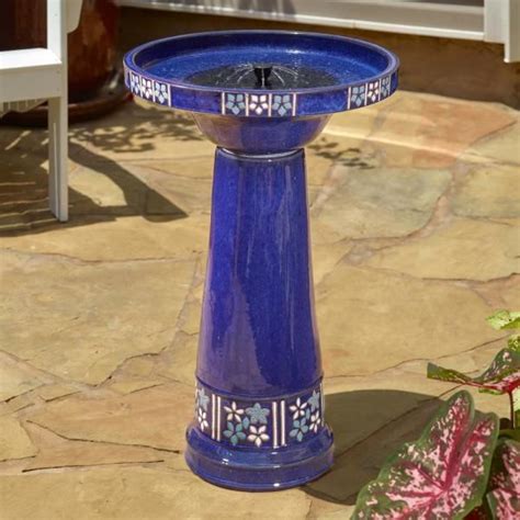 Smart Solar Louisa Ceramic Solar Birdbath In Cobalt Blue 25373m01 The
