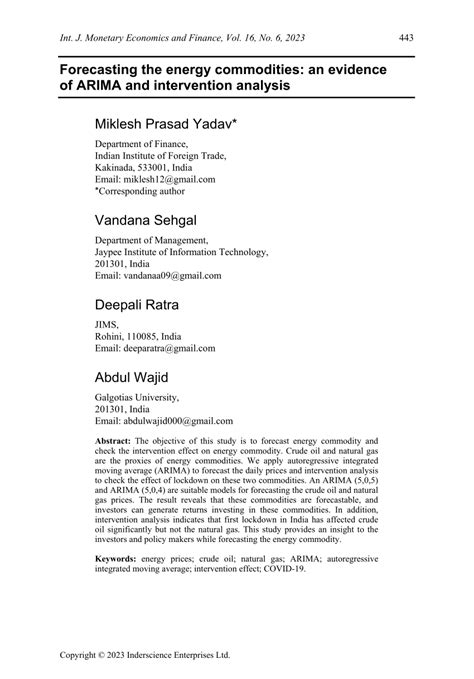 Pdf Forecasting The Energy Commodities An Evidence Of Arima And