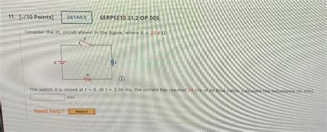solved consider the rl circuit shown in the figure where r 23 8 a 1 answer