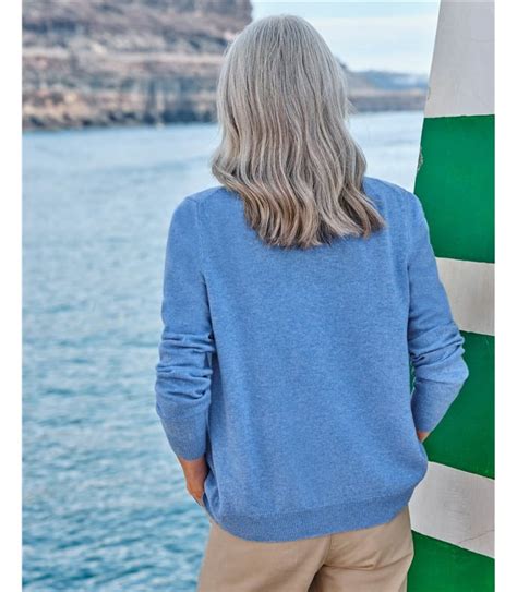 Lochmara Blue Cashmere Merino Crew Neck Cardigan WoolOvers UK