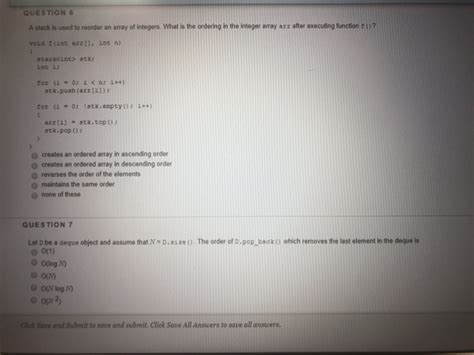 Solved Question 6 A Stack Is Used To Reorder An Array Of