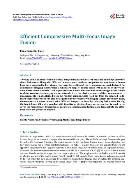 Pdf Efficient Compressive Multi Focus Image Fusion