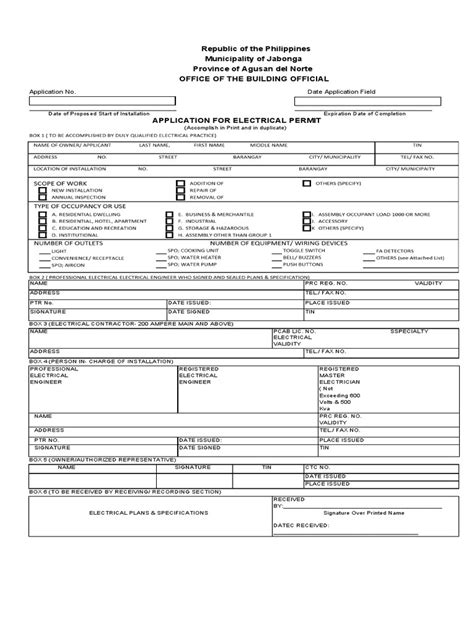 Front Electrical Permit Form Front 1 Edited Pdf Electrical
