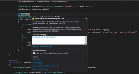 C Can T Solve The An Exception Of Type System Data SqlClient SqlException Occurred In