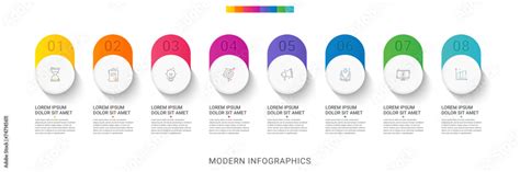Vector Timeline Infographics Template With Eight Circles And Options Blank Space For Web