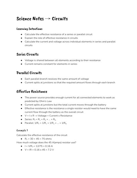 Circuits Series Parallel Effective Resistance Notes
