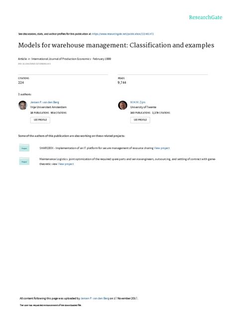 Models For Warehouse Management Classification Pdf Warehouse