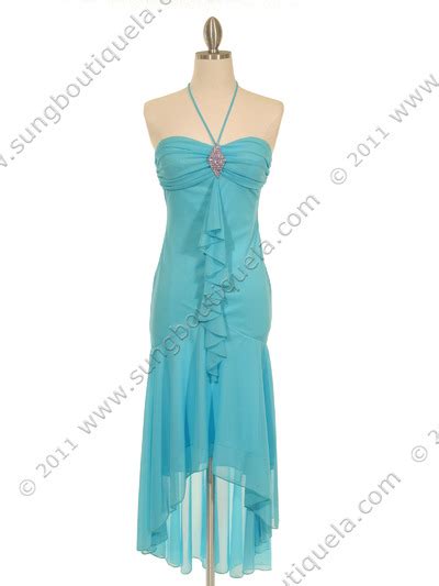 Turquoise Halter Cocktail Dress With Rhinestone Brooch Sung Boutique La