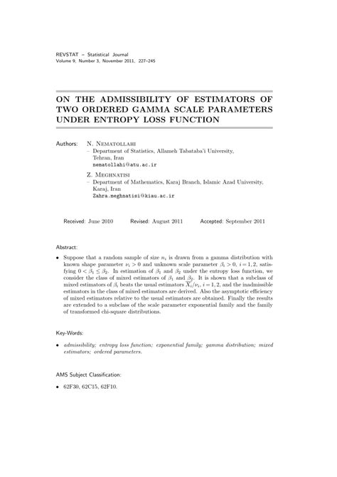 Pdf On The Admissibility Of Estimators Of Two Ordered Gamma Scale