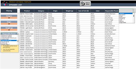 Product Database Excel Template Products Technical Data Sheet