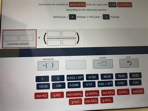 [solved] determine the number of grams of hcl that can react with 0 750