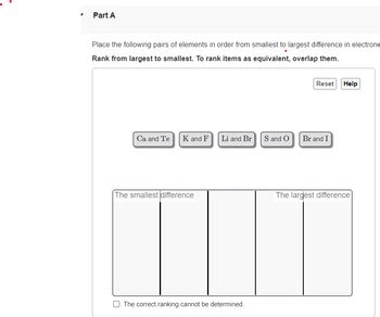 Answered Place The Following Pairs Of Elements In Order From Smallest To Largest Difference In