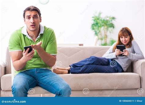 Young Couple In Gadget Dependency Concept Stock Image Image Of
