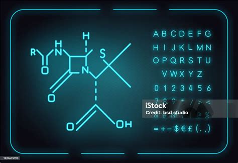 화학 분자 공식 네온 빛 아이콘 분자 내의 원자의 접합 배열 유기 화학 계획 요소의 화합물 알파벳으로 빛나는 기호입니다 벡터 절연 그림 0명에 대한 스톡 벡터 아트 및 기타