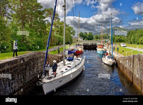 Fort William Caledonian Canal Neptunes Staircase 4 Yachts Waiting In