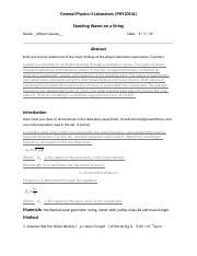 Standing Waves On A String Lab Report Docx General Physics Ii