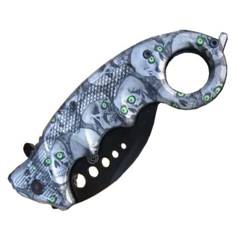 Karambit Skull 01 Coltello Asiatico A Serramanico Con Lama Nera Ad
