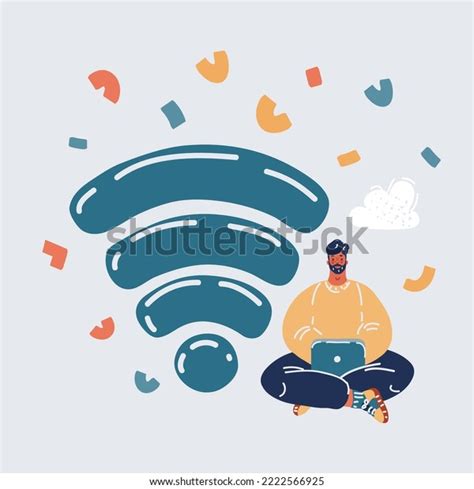 Cartoon Vector Illustration Man Working Laptop Stock Vector Royalty