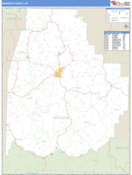 Madison County Arkansas Zip Code Wall Map