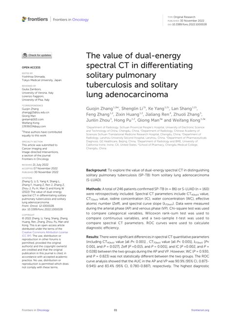 Pdf The Value Of Dual Energy Spectral Ct In Differentiating Solitary Pulmonary Tuberculosis