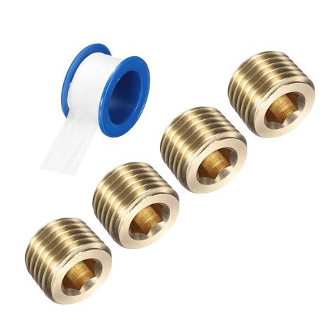 4pack 14 Pt Brass Pipe Plug Fitting Male Thread Internal Hex Socket