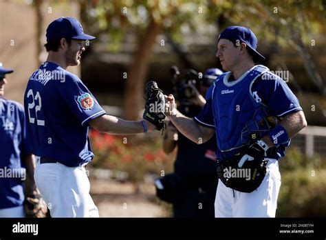 Los Angeles Dodgers Clayton Kershaw Talks To Catcher Aj Ellis After