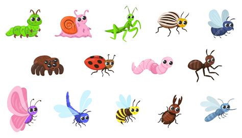 Premium Vector Cute Bug Cartoon Characters Illustrations Set