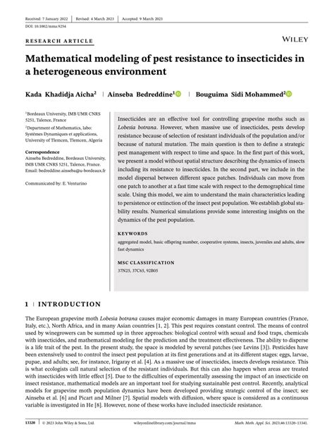 Mathematical Modeling Of Pest Resistance To Insecticides In A Heterogeneous Environment