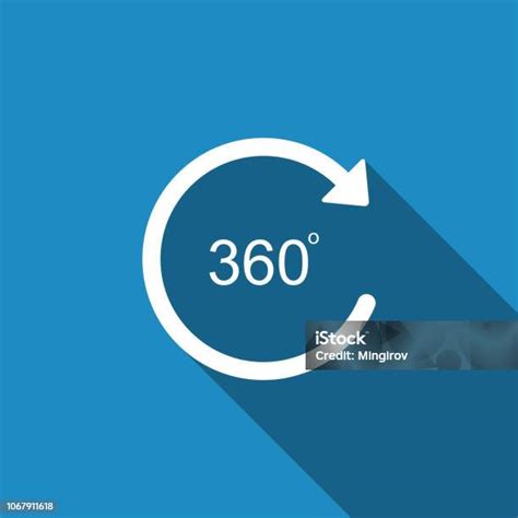 각도 360도 아이콘 긴 그림자와 격리입니다 360도 회전입니다 기 수학 기호입니다 전체 회전입니다 평면 디자인입니다 벡터