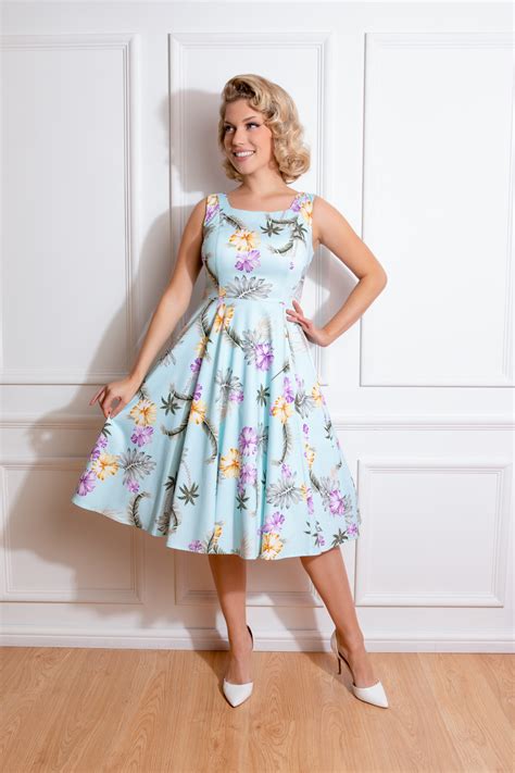 Lindsey Floral Swing Dress In Blue Hearts And Roses London