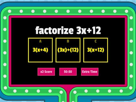 Worksheet 1 Factors Of Trinomial Gameshow Quiz
