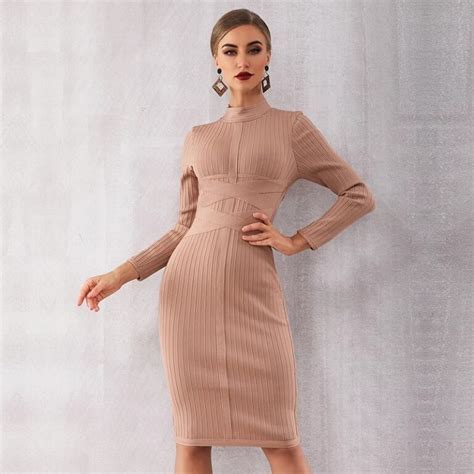 Sexy Long Sleeve Vestidos Evening Party Bodycon Bandage Dress Power