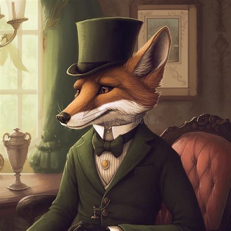 Illustrated Dapper Fox Dressed Fancy Ai Generated Stock Illustration