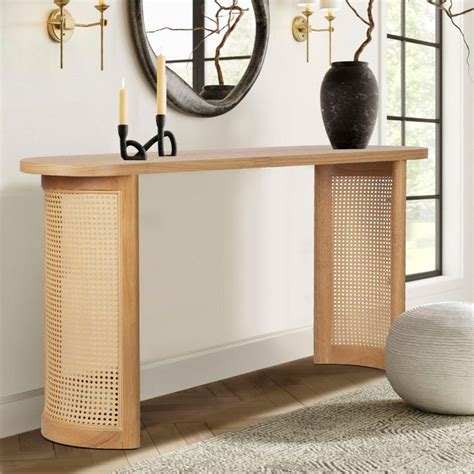 Aodai 60 Oval Rectangle Console Tablebreathable Rattan Double Pedestal