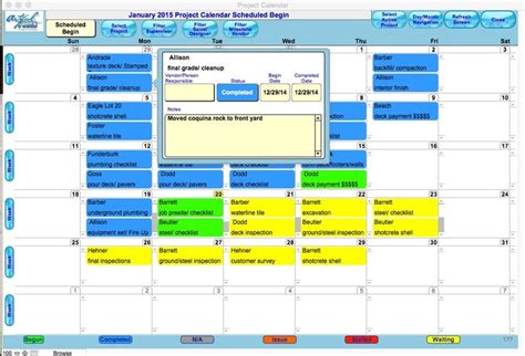 Live Monthly Calendar For Color Coded Project Tracking