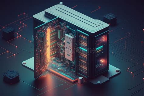 Server Room 3d Illustration With Node Base Programming Data Design Element Stock Illustration