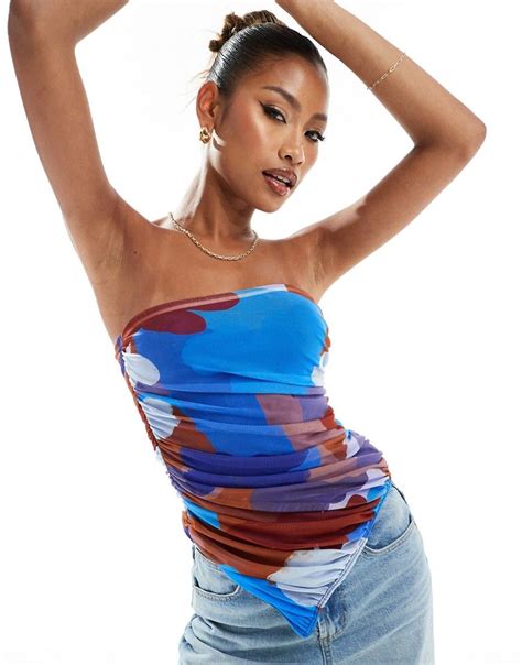 Asos Design Top Corset Froncé Et Imprimé En Tulle Avec Ourlet