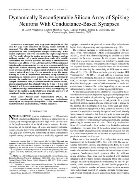 Pdf Dynamically Reconfigurable Silicon Array Of Spiking Neurons With
