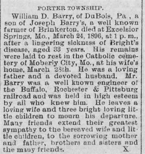 William Barry Death Age 33 Brights Disease