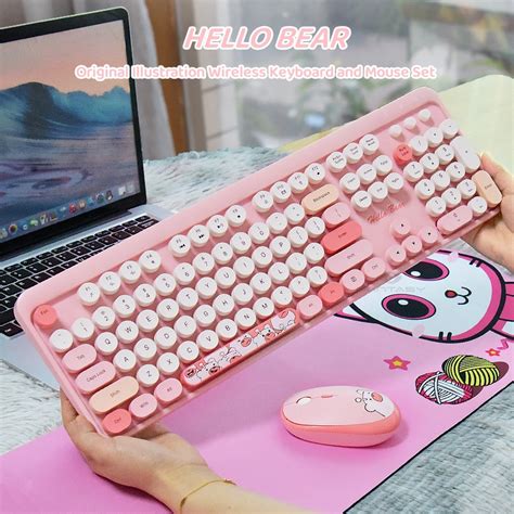 Mofii Geezer Hello Bear Wireless Keyboard Mouse Set Super Cute Office