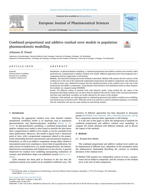 PDF Combined Proportional And Additive Residual Error Models In Population Pharmacokinetic