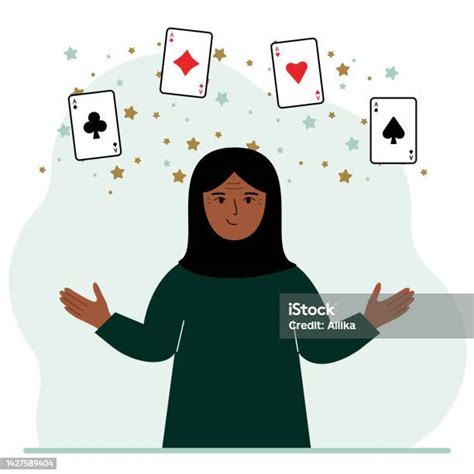 카드 카드를 들고 있는 여자 4 에이스 또는 4 종류의 조합 재생 가능성에 대한 스톡 벡터 아트 및 기타 이미지 가능성