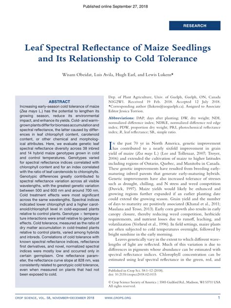 Pdf Leaf Spectral Reflectance Of Maize Seedlings And Its Relationship