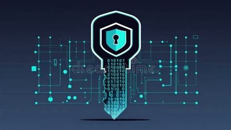 Digital Key With Binary Code And Shield Icon Representing Cybersecurity