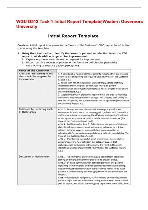 WGU D512 Task 1 Initial Report Template Western Governors University HEALTHCARE D512 Stuvia US