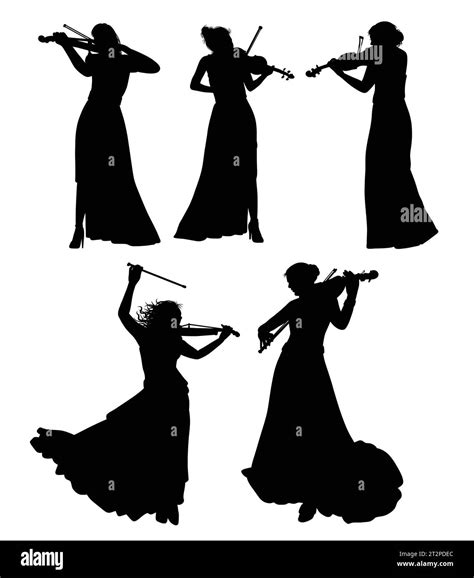 Violin Player Male And Female Performance Silhouette Stock Vector Image