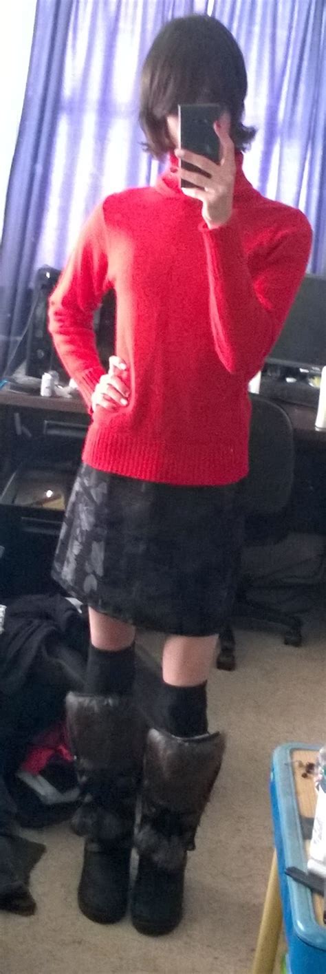 Outfit Of The Day Red Turtleneck Sweater Black A Tumbex