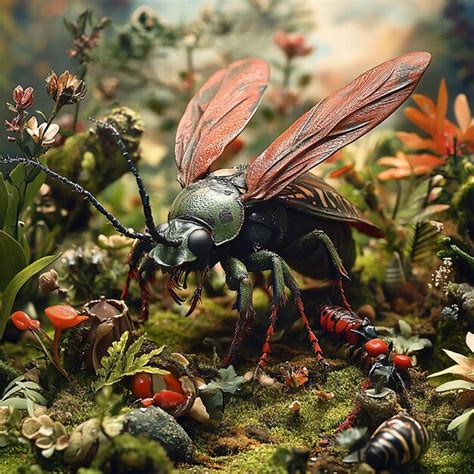 A Bug With A Large Wings Sits In A Display Of Insects Premium Ai