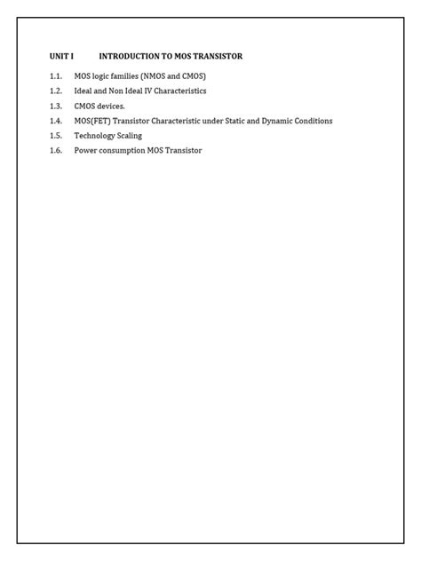 Unit I Vlsi And Cd Pdf Mosfet Field Effect Transistor