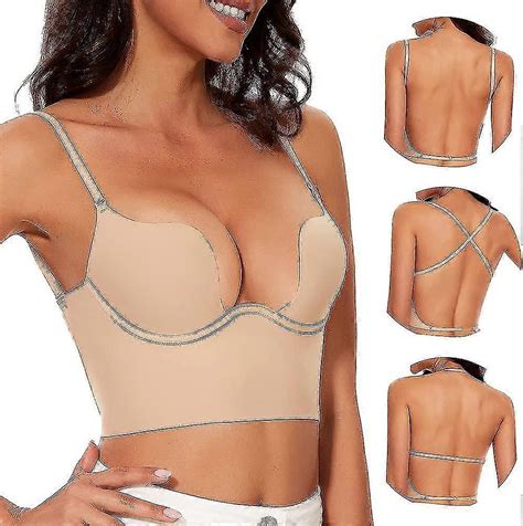 Low Back Bras For Women Seamless Deep U Plunge Backless Bras Convertible Multiway Low Cut Open